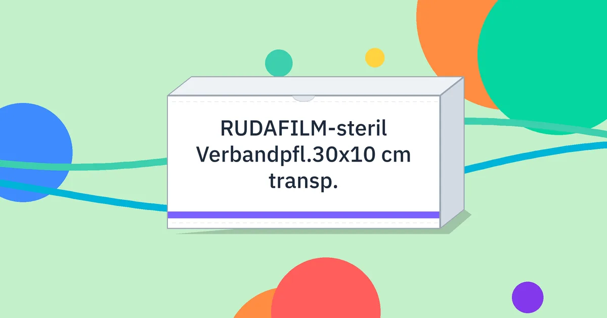 Symbolbild: Packung mit der Aufschrift RUDAFILM-steril Verbandpfl.30x10 cm transp. (PZN 15879541) – Verfügbarkeit und Bezug in Apotheken in Frankfurt am Main