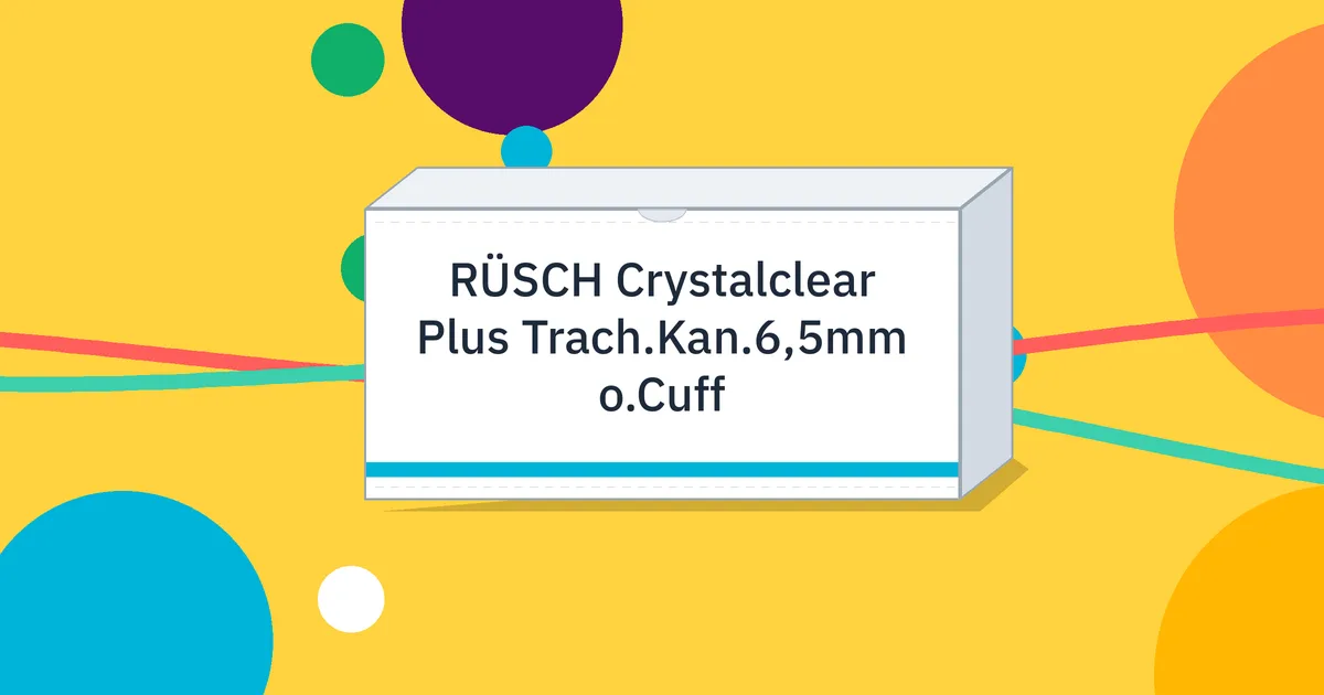 Symbolbild: Packung mit der Aufschrift RÜSCH Crystalclear Plus Trach.Kan.6,5mm o.Cuff (PZN 03433337) – Verfügbarkeit und Bezug in Apotheken in Frankfurt am Main