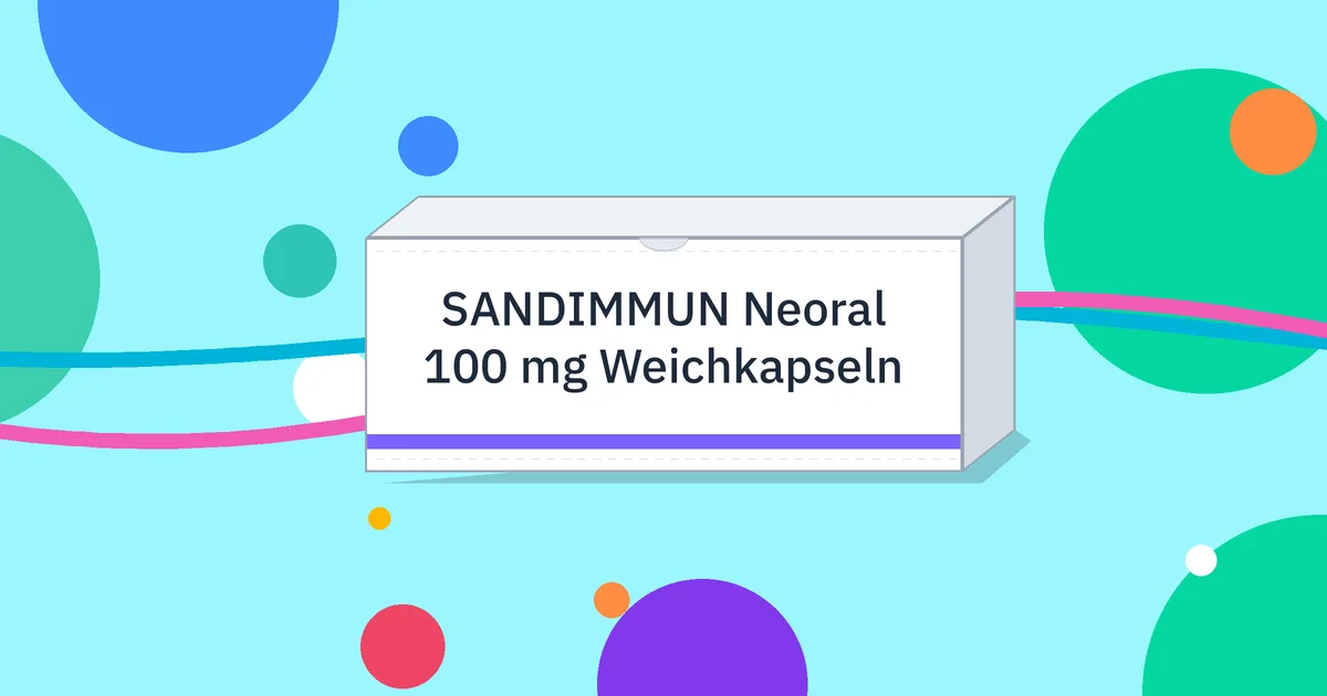 Symbolbild: Packung mit der Aufschrift SANDIMMUN Neoral 100 mg Weichkapseln (PZN 20286369) – Verfügbarkeit und Bezug in Apotheken in Frankfurt am Main