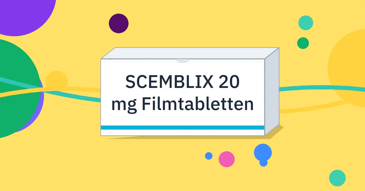 Symbolbild: Packung mit der Aufschrift SCEMBLIX 20 mg Filmtabletten (PZN 19482102) – Verfügbarkeit und Bezug in Apotheken in Frankfurt am Main