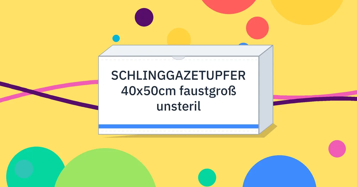 Symbolbild: Packung mit der Aufschrift SCHLINGGAZETUPFER 40x50cm faustgroß unsteril (PZN 00960562) – Verfügbarkeit und Bezug in Apotheken in Frankfurt am Main
