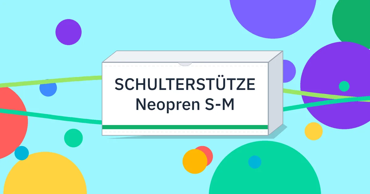 Symbolbild: Packung mit der Aufschrift SCHULTERSTÜTZE Neopren S-M (PZN 19069230) – Verfügbarkeit und Bezug in Apotheken in Frankfurt am Main