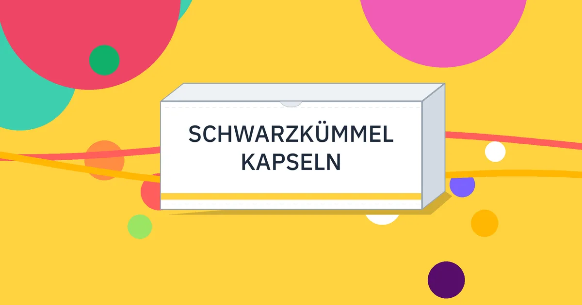 Symbolbild: Packung mit der Aufschrift SCHWARZKÜMMEL KAPSELN (PZN 08604737) – Verfügbarkeit und Bezug in Apotheken in Frankfurt am Main