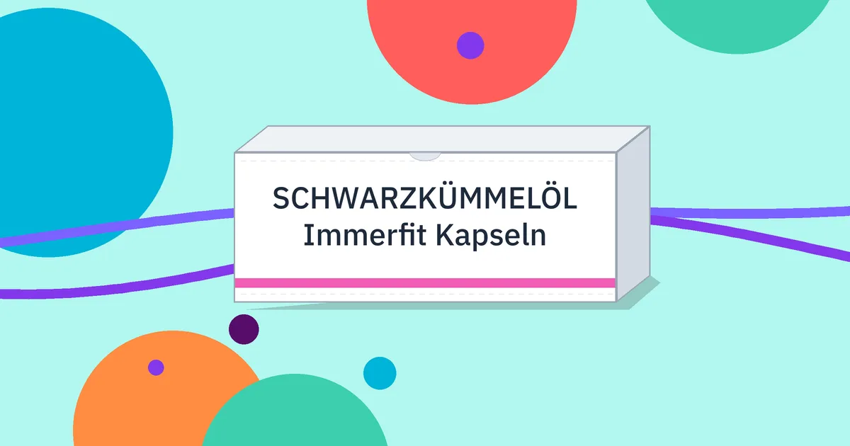 Symbolbild: Packung mit der Aufschrift SCHWARZKÜMMELÖL Immerfit Kapseln (PZN 08517820) – Verfügbarkeit und Bezug in Apotheken in Frankfurt am Main