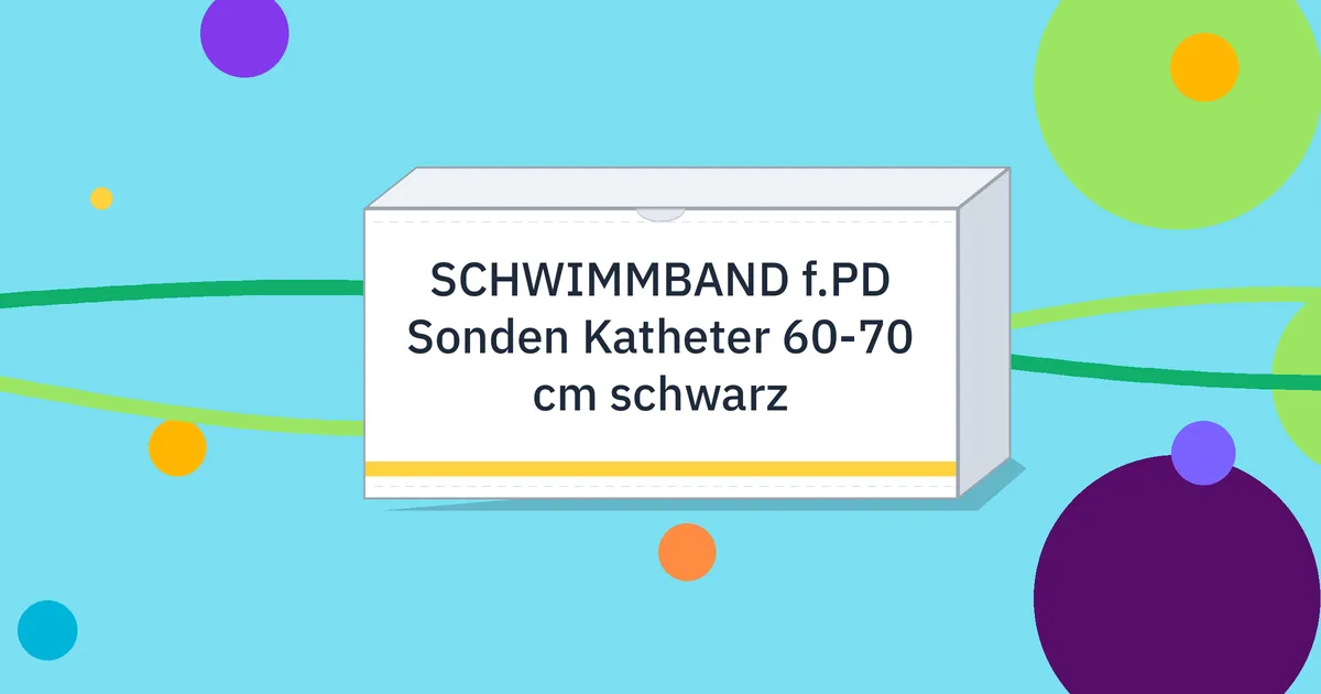 Symbolbild: Packung mit der Aufschrift SCHWIMMBAND f.PD Sonden Katheter 60-70 cm schwarz (PZN 15391420) – Verfügbarkeit und Bezug in Apotheken in Frankfurt am Main
