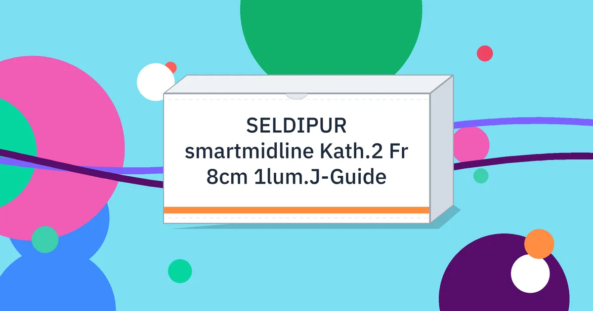 Symbolbild: Packung mit der Aufschrift SELDIPUR smartmidline Kath.2 Fr 8cm 1lum.J-Guide (PZN 15263099) – Verfügbarkeit und Bezug in Apotheken in Frankfurt am Main
