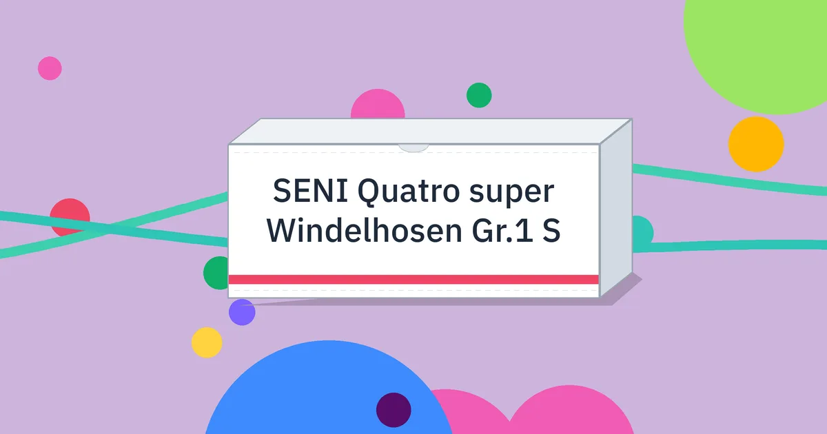 Symbolbild: Packung mit der Aufschrift SENI Quatro super Windelhosen Gr.1 S (PZN 11888069) – Verfügbarkeit und Bezug in Apotheken in Frankfurt am Main