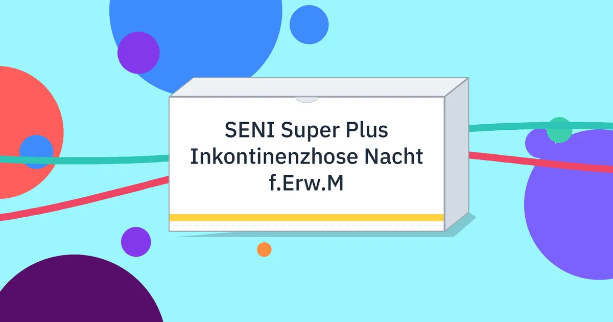 Symbolbild: Packung mit der Aufschrift SENI Super Plus Inkontinenzhose Nacht f.Erw.M (PZN 10123086) – Verfügbarkeit und Bezug in Apotheken in Frankfurt am Main