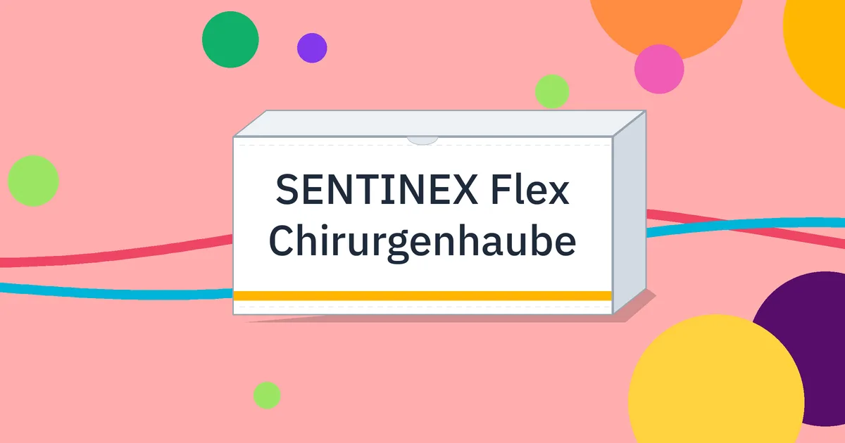 Symbolbild: Packung mit der Aufschrift SENTINEX Flex Chirurgenhaube (PZN 04216352) – Verfügbarkeit und Bezug in Apotheken in Frankfurt am Main