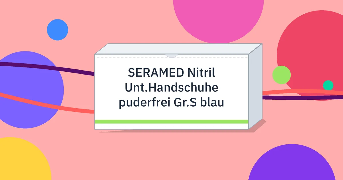 Symbolbild: Packung mit der Aufschrift SERAMED Nitril Unt.Handschuhe puderfrei Gr.S blau (PZN 18026796) – Verfügbarkeit und Bezug in Apotheken in Frankfurt am Main