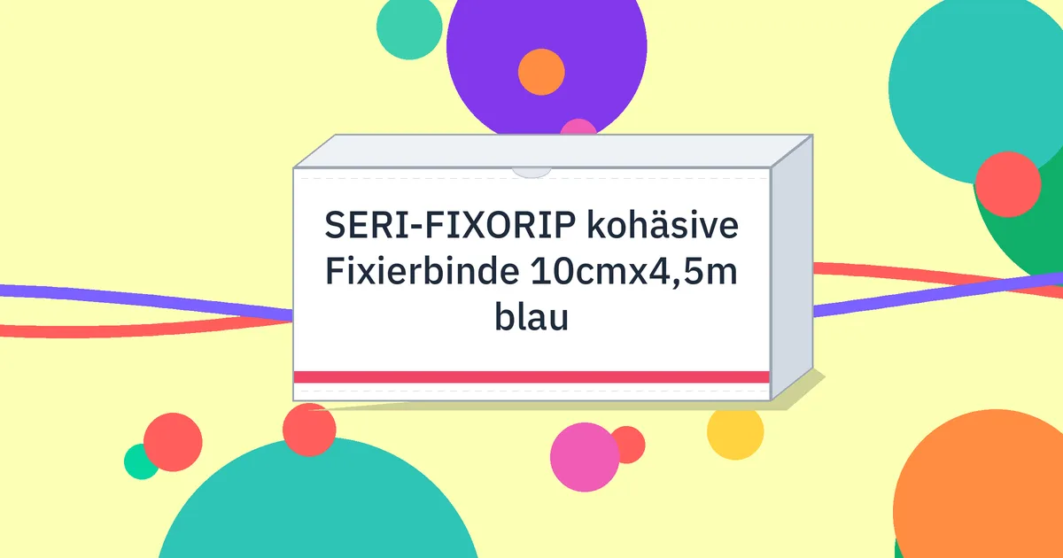 Symbolbild: Packung mit der Aufschrift SERI-FIXORIP kohäsive Fixierbinde 10cmx4,5m blau (PZN 20364000) – Verfügbarkeit und Bezug in Apotheken in Frankfurt am Main
