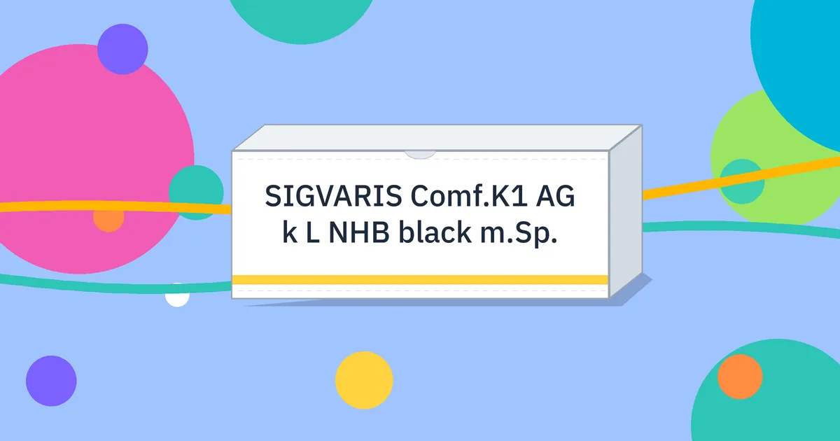 Symbolbild: Packung mit der Aufschrift SIGVARIS Comf.K1 AG k L NHB black m.Sp. (PZN 17100059) – Verfügbarkeit und Bezug in Apotheken in Frankfurt am Main