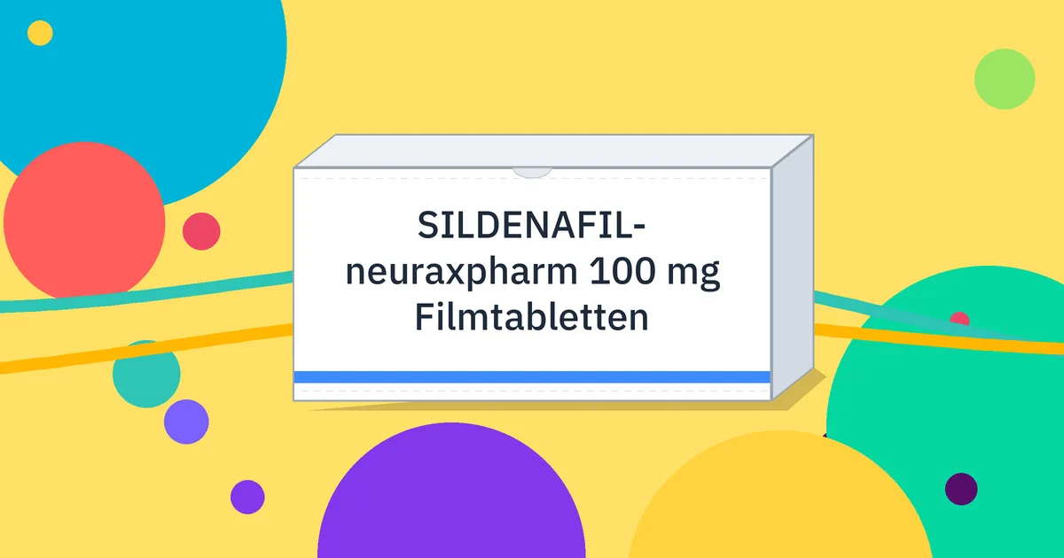 Symbolbild: Packung mit der Aufschrift SILDENAFIL-neuraxpharm 100 mg Filmtabletten (PZN 13234857) – Verfügbarkeit und Bezug in Apotheken in Frankfurt am Main
