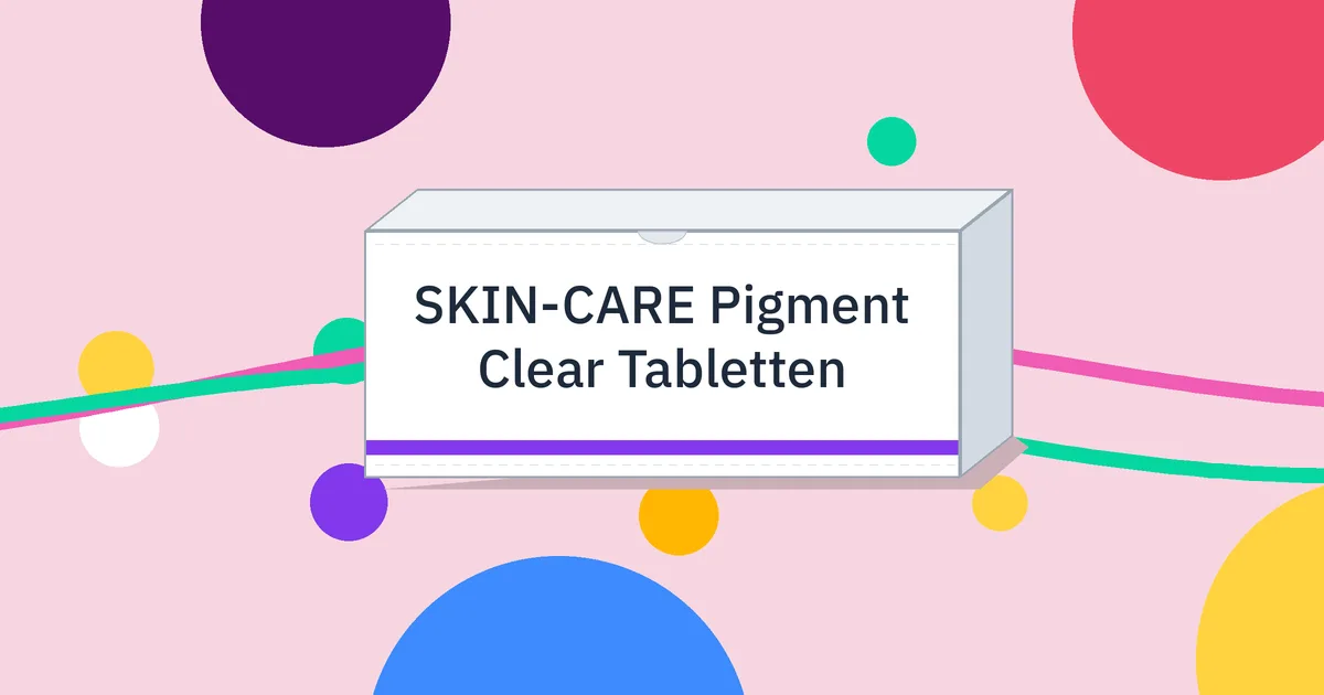 Symbolbild: Packung mit der Aufschrift SKIN-CARE Pigment Clear Tabletten (PZN 15743126) – Verfügbarkeit und Bezug in Apotheken in Frankfurt am Main