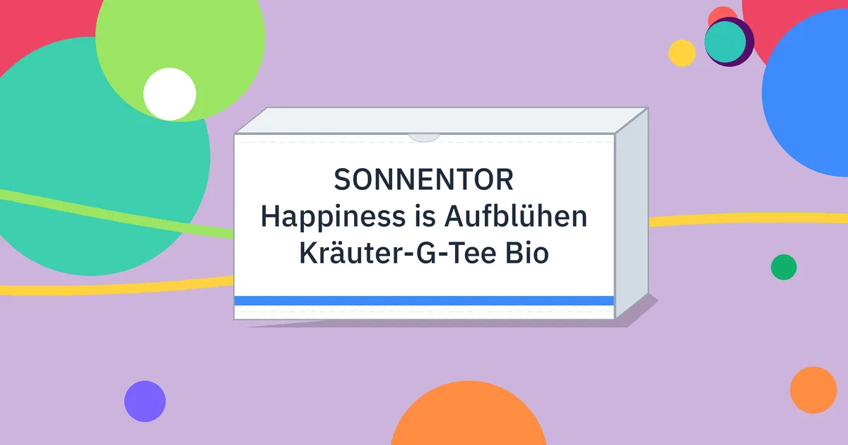 Symbolbild: Packung mit der Aufschrift SONNENTOR Happiness is Aufblühen Kräuter-G-Tee Bio (PZN 18903257) – Verfügbarkeit und Bezug in Apotheken in Frankfurt am Main