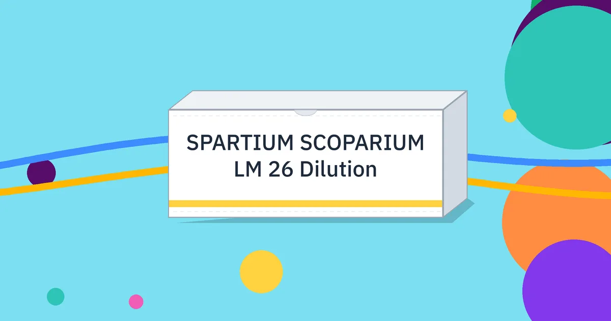 Symbolbild: Packung mit der Aufschrift SPARTIUM SCOPARIUM LM 26 Dilution (PZN 13194891) – Verfügbarkeit und Bezug in Apotheken in Frankfurt am Main