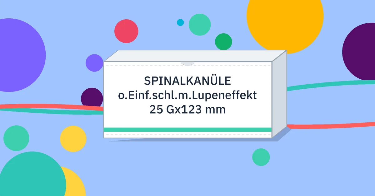 Symbolbild: Packung mit der Aufschrift SPINALKANÜLE o.Einf.schl.m.Lupeneffekt 25 Gx123 mm (PZN 03949897) – Verfügbarkeit und Bezug in Apotheken in Frankfurt am Main