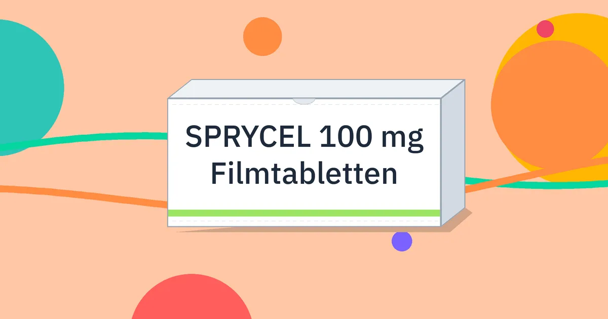 Symbolbild: Packung mit der Aufschrift SPRYCEL 100 mg Filmtabletten (PZN 12502971) – Verfügbarkeit und Bezug in Apotheken in Frankfurt am Main