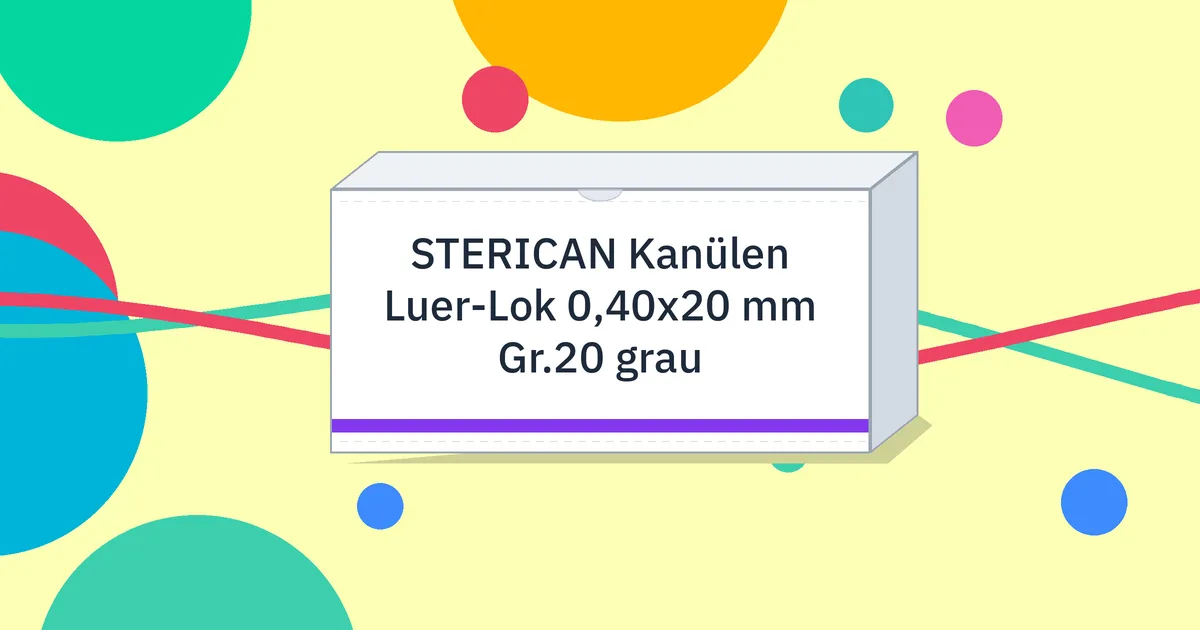 Symbolbild: Packung mit der Aufschrift STERICAN Kanülen Luer-Lok 0,40x20 mm Gr.20 grau (PZN 19531355) – Verfügbarkeit und Bezug in Apotheken in Frankfurt am Main