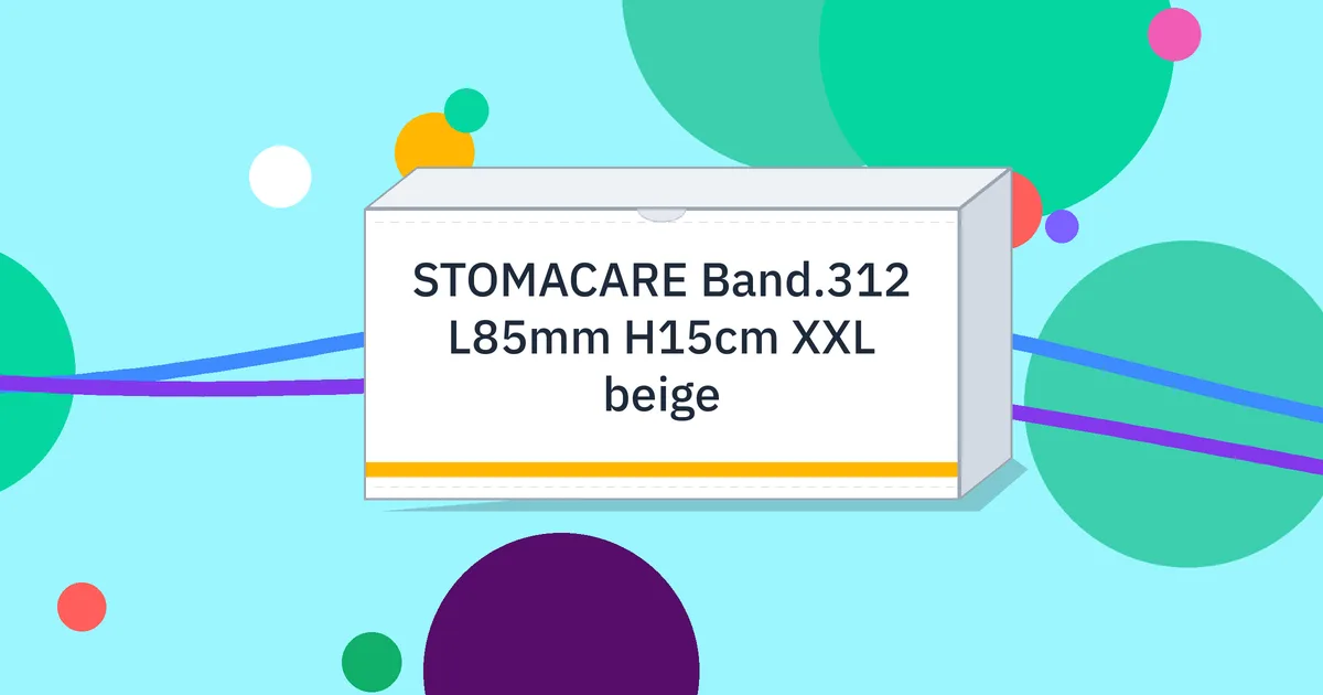 Symbolbild: Packung mit der Aufschrift STOMACARE Band.312 L85mm H15cm XXL beige (PZN 09437253) – Verfügbarkeit und Bezug in Apotheken in Frankfurt am Main