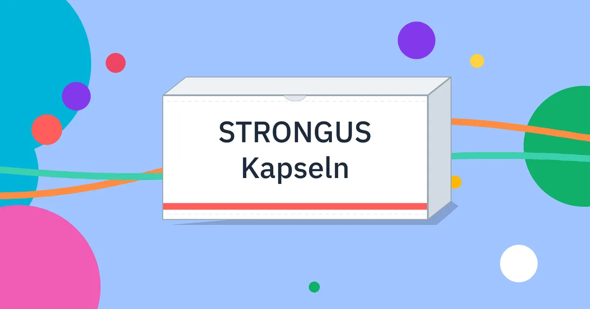 Symbolbild: Packung mit der Aufschrift STRONGUS Kapseln (PZN 03739668) – Verfügbarkeit und Bezug in Apotheken in Frankfurt am Main