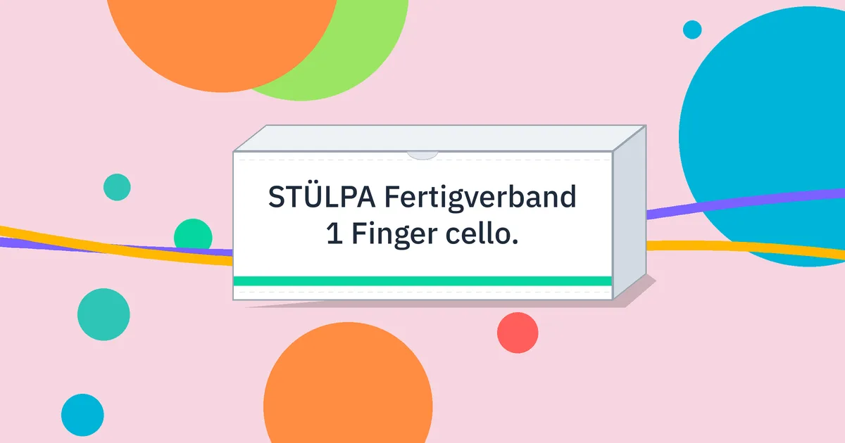 Symbolbild: Packung mit der Aufschrift STÜLPA Fertigverband 1 Finger cello. (PZN 00982919) – Verfügbarkeit und Bezug in Apotheken in Frankfurt am Main