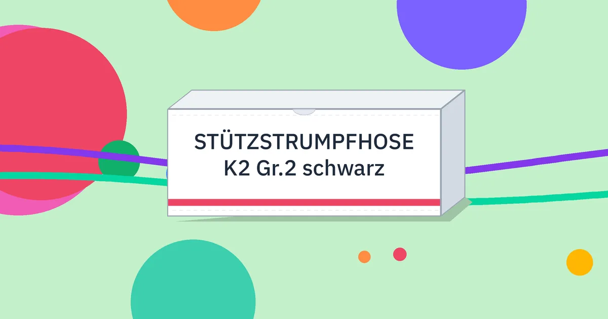 Symbolbild: Packung mit der Aufschrift STÜTZSTRUMPFHOSE K2 Gr.2 schwarz (PZN 01978558) – Verfügbarkeit und Bezug in Apotheken in Frankfurt am Main