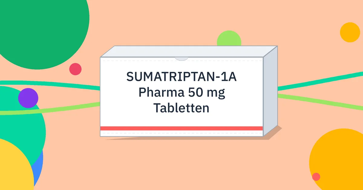 Symbolbild: Packung mit der Aufschrift SUMATRIPTAN-1A Pharma 50 mg Tabletten (PZN 04212644) – Verfügbarkeit und Bezug in Apotheken in Frankfurt am Main