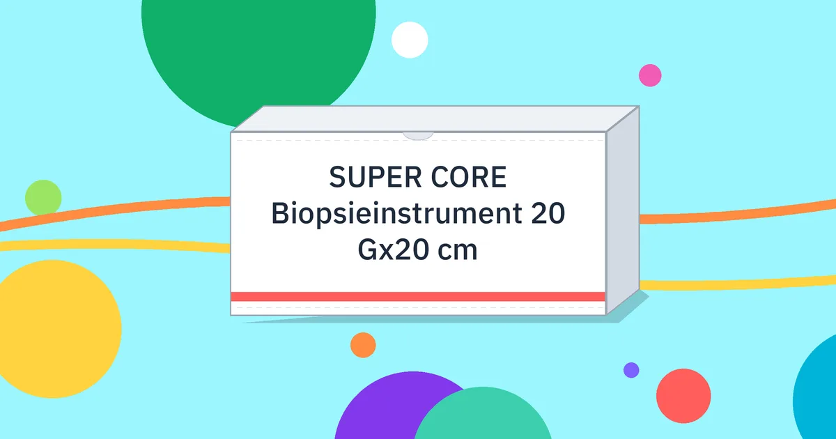 Symbolbild: Packung mit der Aufschrift SUPER CORE Biopsieinstrument 20 Gx20 cm (PZN 06770710) – Verfügbarkeit und Bezug in Apotheken in Frankfurt am Main
