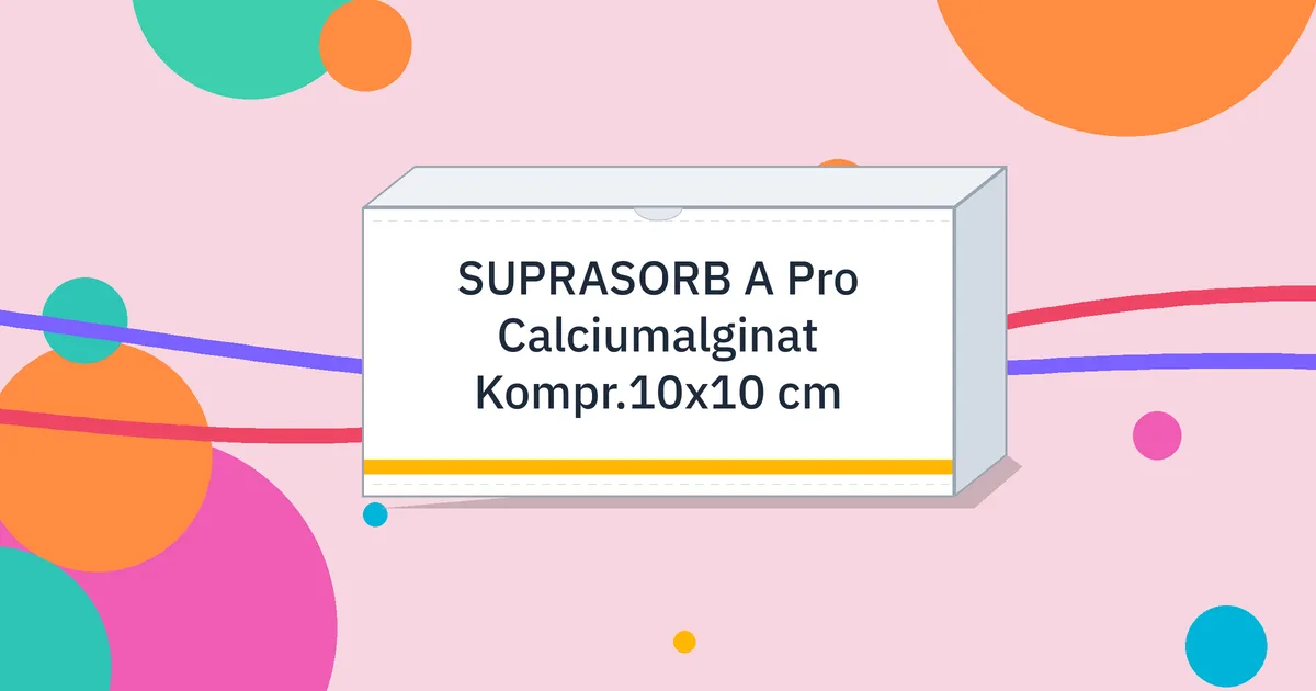Symbolbild: Packung mit der Aufschrift SUPRASORB A Pro Calciumalginat Kompr.10x10 cm (PZN 20326502) – Verfügbarkeit und Bezug in Apotheken in Frankfurt am Main