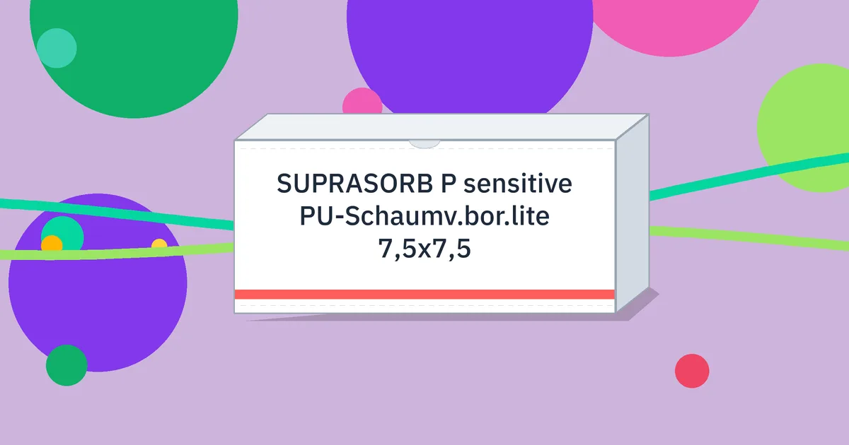 Symbolbild: Packung mit der Aufschrift SUPRASORB P sensitive PU-Schaumv.bor.lite 7,5x7,5 (PZN 20543375) – Verfügbarkeit und Bezug in Apotheken in Frankfurt am Main