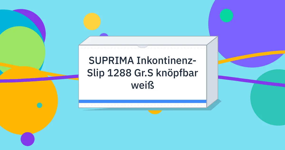 Symbolbild: Packung mit der Aufschrift SUPRIMA Inkontinenz-Slip 1288 Gr.S knöpfbar weiß (PZN 10013860) – Verfügbarkeit und Bezug in Apotheken in Frankfurt am Main