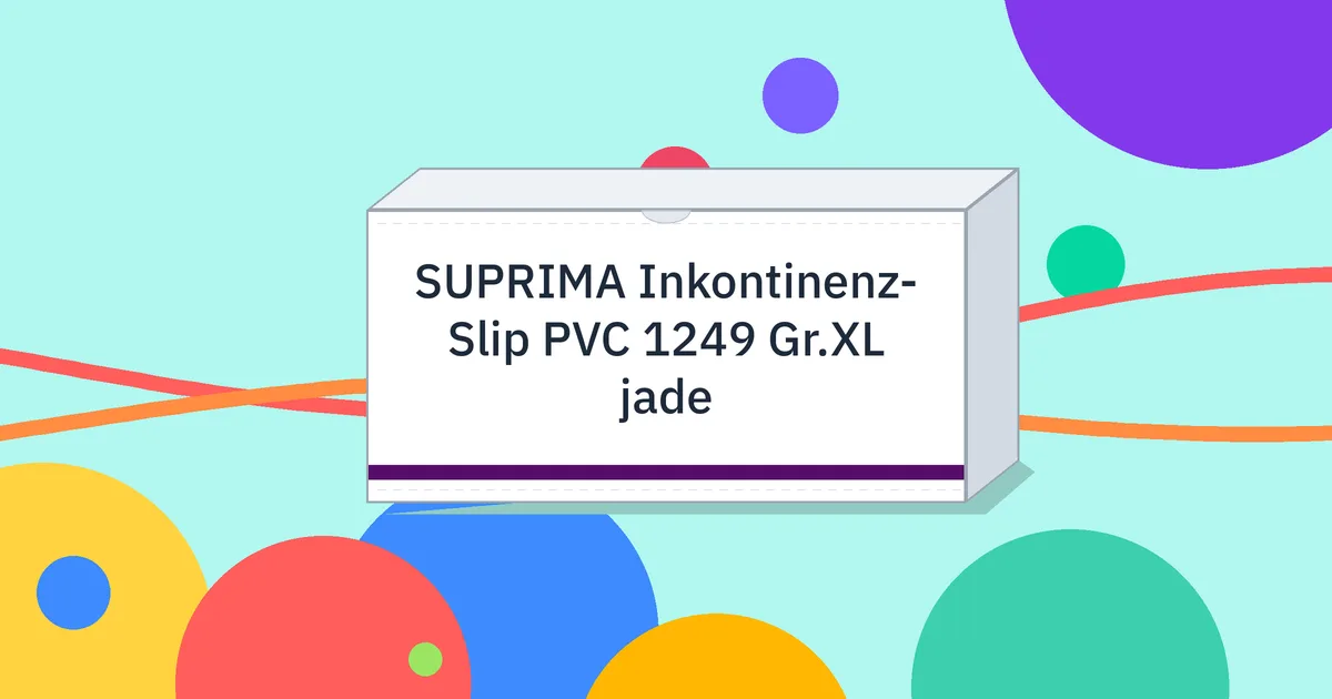 Symbolbild: Packung mit der Aufschrift SUPRIMA Inkontinenz-Slip PVC 1249 Gr.XL jade (PZN 05976409) – Verfügbarkeit und Bezug in Apotheken in Frankfurt am Main