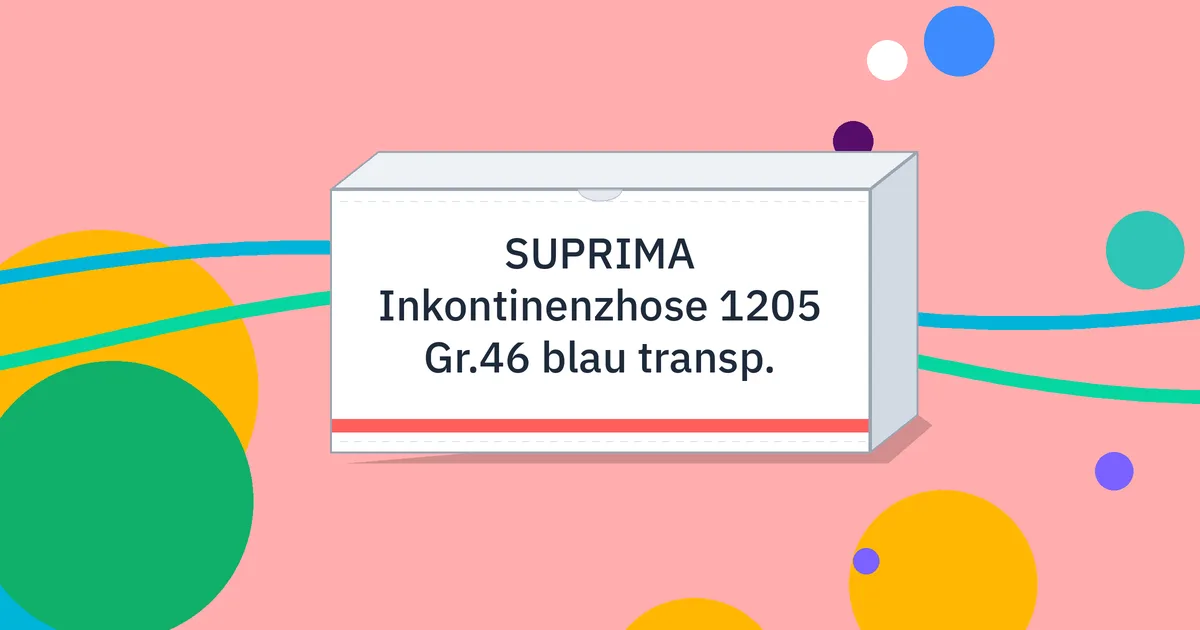 Symbolbild: Packung mit der Aufschrift SUPRIMA Inkontinenzhose 1205 Gr.46 blau transp. (PZN 01365666) – Verfügbarkeit und Bezug in Apotheken in Frankfurt am Main