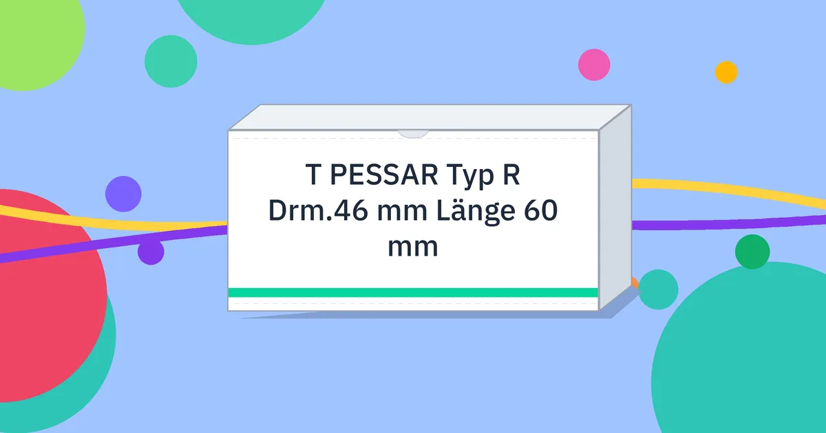Symbolbild: Packung mit der Aufschrift T PESSAR Typ R Drm.46 mm Länge 60 mm (PZN 09336144) – Verfügbarkeit und Bezug in Apotheken in Frankfurt am Main
