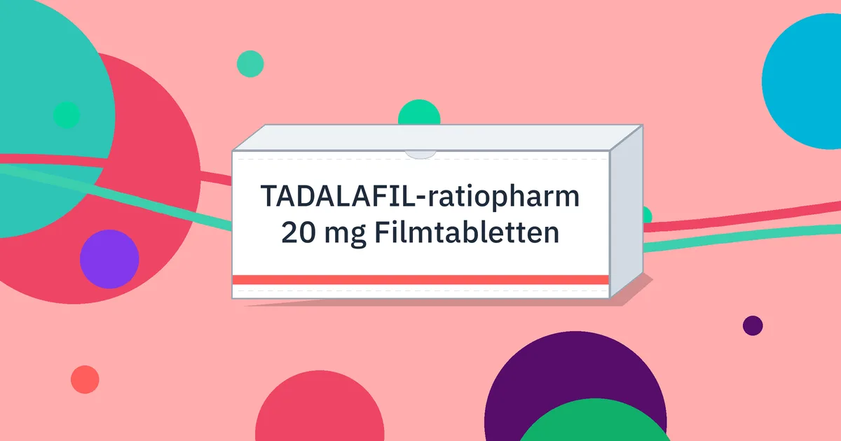 Symbolbild: Packung mit der Aufschrift TADALAFIL-ratiopharm 20 mg Filmtabletten (PZN 13720351) – Verfügbarkeit und Bezug in Apotheken in Frankfurt am Main