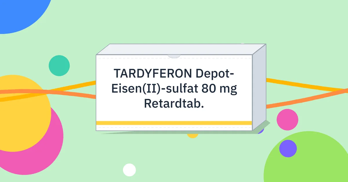 Symbolbild: Packung mit der Aufschrift TARDYFERON Depot-Eisen(II)-sulfat 80 mg Retardtab. (PZN 10353449) – Verfügbarkeit und Bezug in Apotheken in Frankfurt am Main
