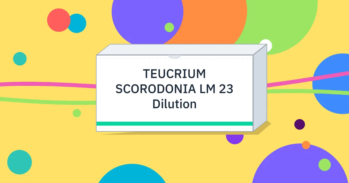 Symbolbild: Packung mit der Aufschrift TEUCRIUM SCORODONIA LM 23 Dilution (PZN 13217706) – Verfügbarkeit und Bezug in Apotheken in Frankfurt am Main