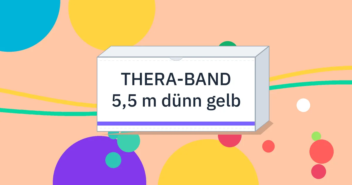 Symbolbild: Packung mit der Aufschrift THERA-BAND 5,5 m dünn gelb (PZN 00221729) – Verfügbarkeit und Bezug in Apotheken in Frankfurt am Main