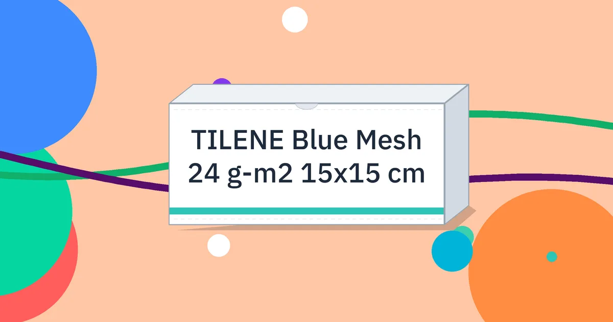 Symbolbild: Packung mit der Aufschrift TILENE Blue Mesh 24 g-m2 15x15 cm (PZN 18157966) – Verfügbarkeit und Bezug in Apotheken in Frankfurt am Main
