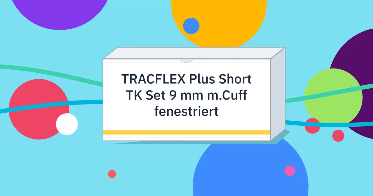 Symbolbild: Packung mit der Aufschrift TRACFLEX Plus Short TK Set 9 mm m.Cuff fenestriert (PZN 20933917) – Verfügbarkeit und Bezug in Apotheken in Frankfurt am Main