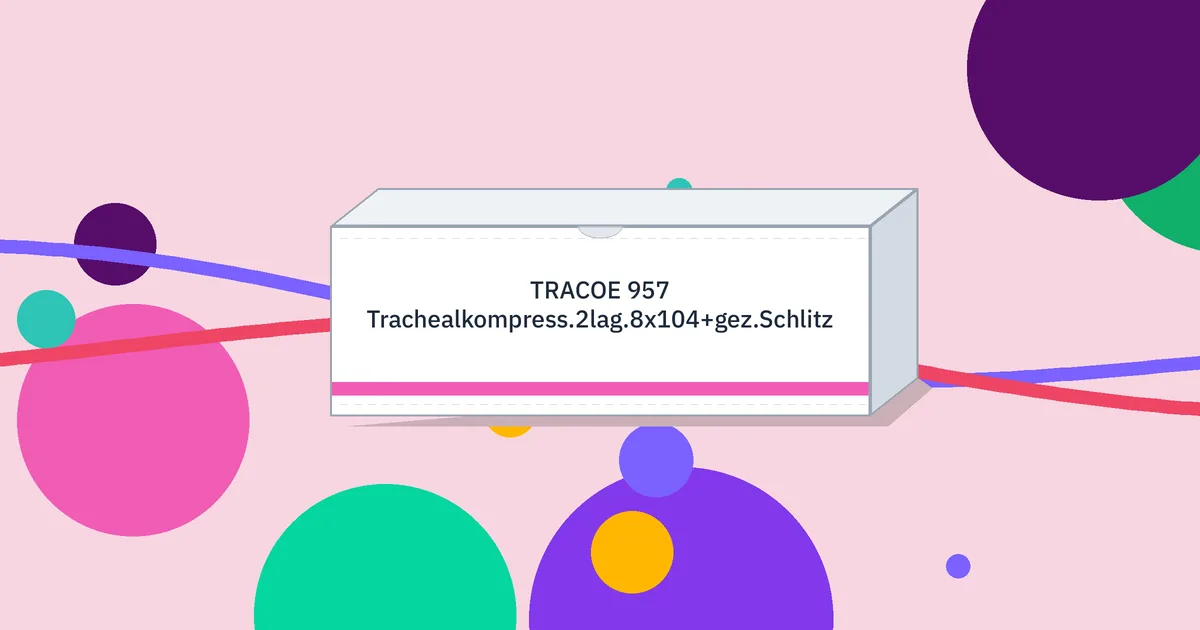 Symbolbild: Packung mit der Aufschrift TRACOE 957 Trachealkompress.2lag.8x104+gez.Schlitz (PZN 02751006) – Verfügbarkeit und Bezug in Apotheken in Frankfurt am Main