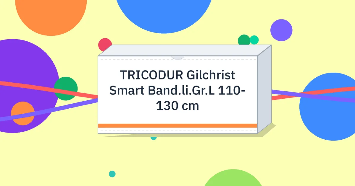Symbolbild: Packung mit der Aufschrift TRICODUR Gilchrist Smart Band.li.Gr.L 110-130 cm (PZN 10014173) – Verfügbarkeit und Bezug in Apotheken in Frankfurt am Main
