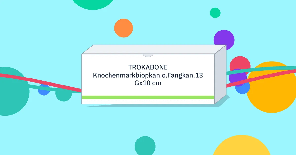 Symbolbild: Packung mit der Aufschrift TROKABONE Knochenmarkbiopkan.o.Fangkan.13 Gx10 cm (PZN 03936363) – Verfügbarkeit und Bezug in Apotheken in Frankfurt am Main
