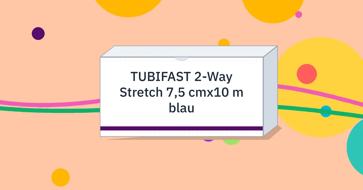 Symbolbild: Packung mit der Aufschrift TUBIFAST 2-Way Stretch 7,5 cmx10 m blau (PZN 18363387) – Verfügbarkeit und Bezug in Apotheken in Frankfurt am Main