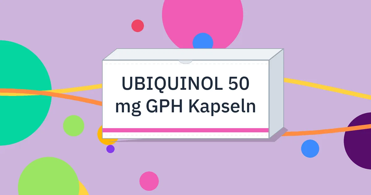 Symbolbild: Packung mit der Aufschrift UBIQUINOL 50 mg GPH Kapseln (PZN 04699563) – Verfügbarkeit und Bezug in Apotheken in Frankfurt am Main