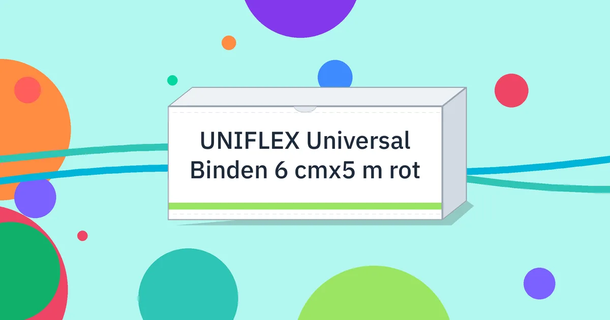 Symbolbild: Packung mit der Aufschrift UNIFLEX Universal Binden 6 cmx5 m rot (PZN 08540150) – Verfügbarkeit und Bezug in Apotheken in Frankfurt am Main