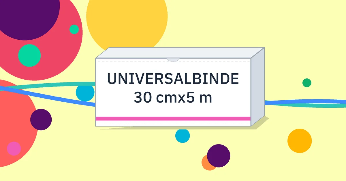 Symbolbild: Packung mit der Aufschrift UNIVERSALBINDE 30 cmx5 m (PZN 04366382) – Verfügbarkeit und Bezug in Apotheken in Frankfurt am Main