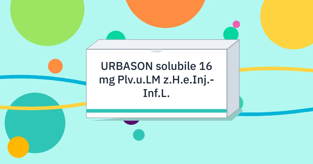 Symbolbild: Packung mit der Aufschrift URBASON solubile 16 mg Plv.u.LM z.H.e.Inj.-Inf.L. (PZN 01064901) – Verfügbarkeit und Bezug in Apotheken in Frankfurt am Main