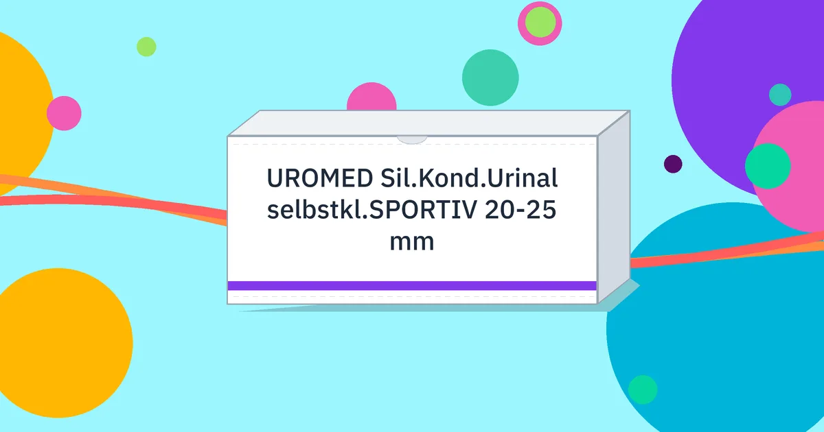 Symbolbild: Packung mit der Aufschrift UROMED Sil.Kond.Urinal selbstkl.SPORTIV 20-25 mm (PZN 13650188) – Verfügbarkeit und Bezug in Apotheken in Frankfurt am Main